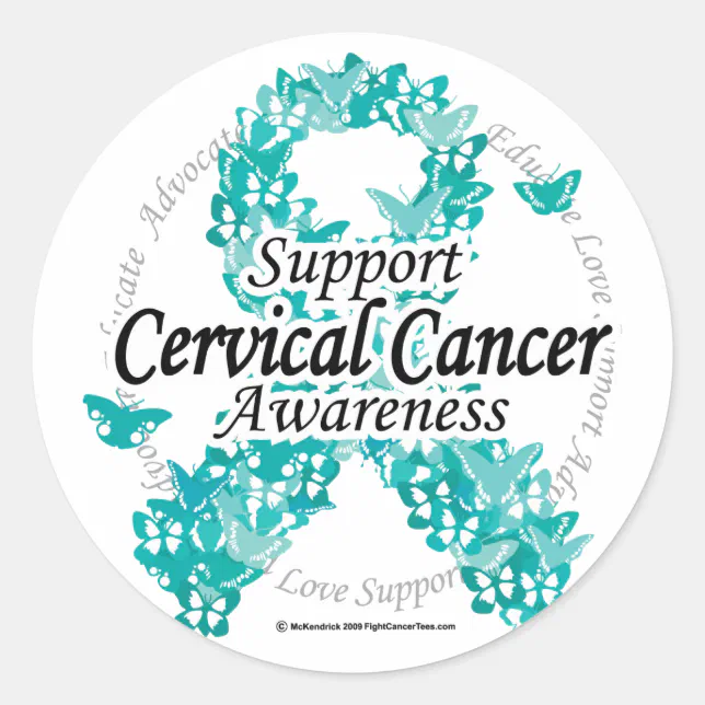 Cervical Cancer Ribbon of Butterflies Classic Round Sticker | Zazzle