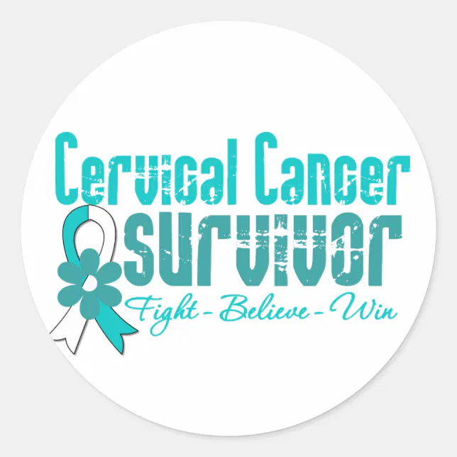 Cervical Cancer Survivor Flower Ribbon Classic Round Sticker | Zazzle