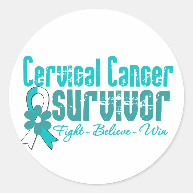 Cervical Cancer Survivor Flower Ribbon Classic Round Sticker | Zazzle