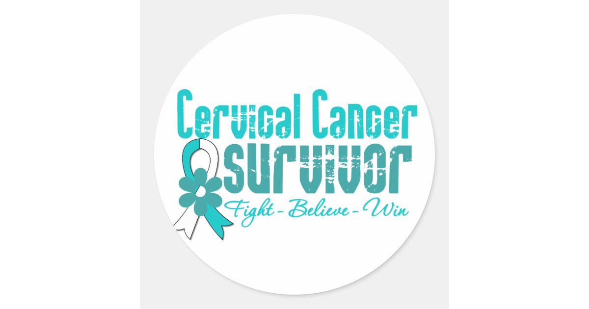 Cervical Cancer Survivor Flower Ribbon Classic Round Sticker | Zazzle