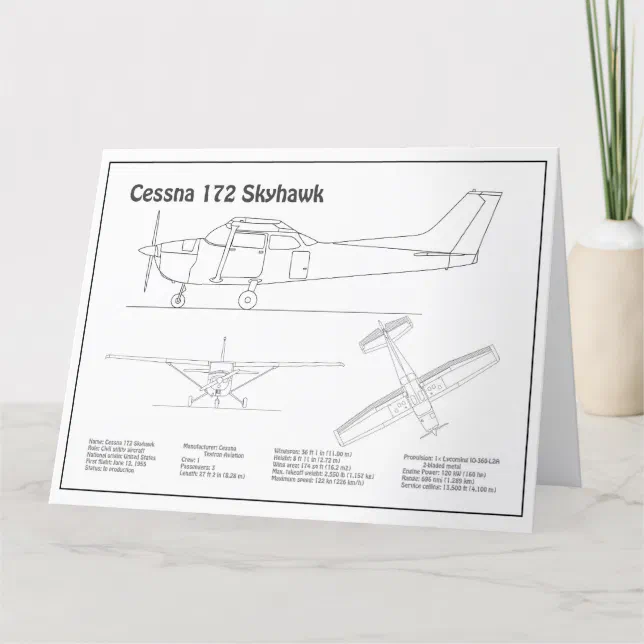 Cessna 172 Skyhawk - Airplane Blueprint Plans BD Thank You Card | Zazzle