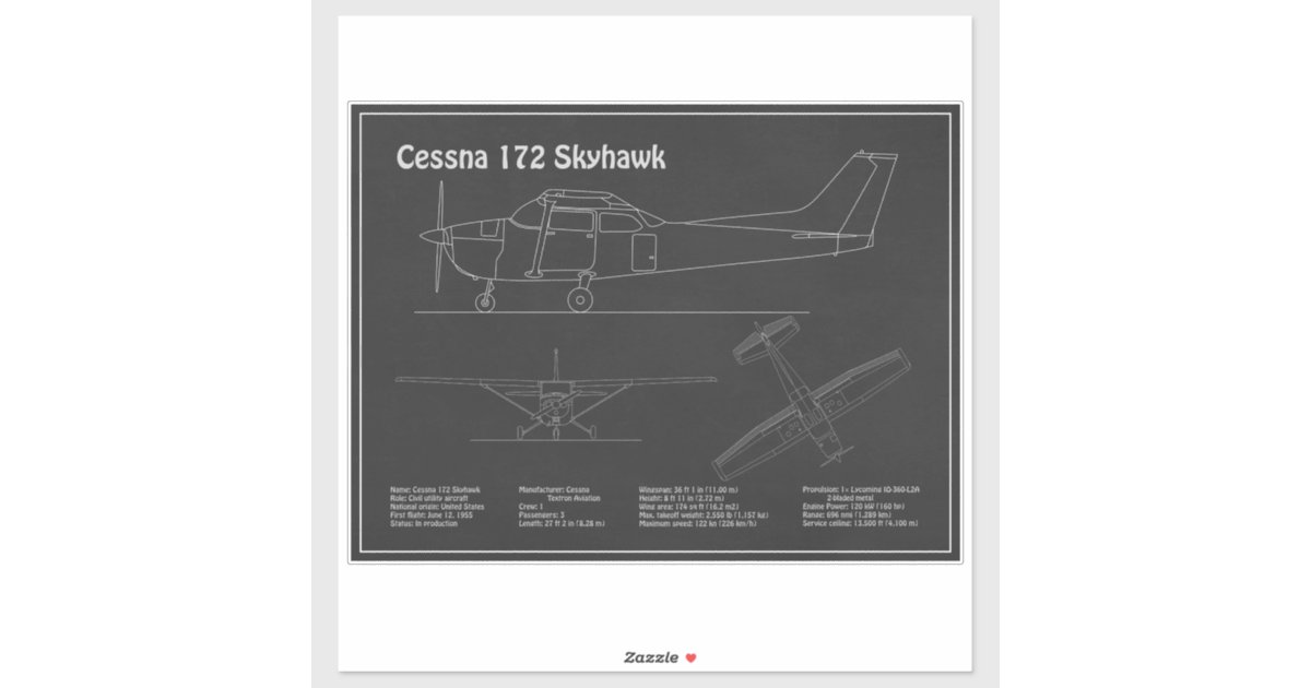 Cessna 172 Skyhawk - Airplane Blueprint Plans PD Sticker | Zazzle