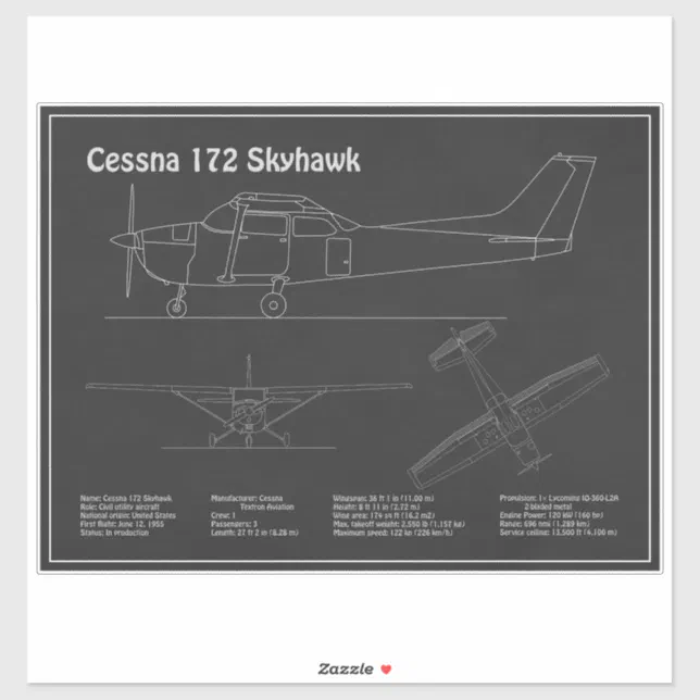 Cessna 172 Skyhawk - Airplane Blueprint Plans PD Sticker | Zazzle