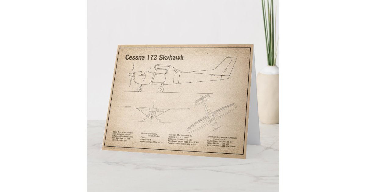 Cessna 172 Skyhawk - Airplane Blueprint Plans SD Thank You Card | Zazzle