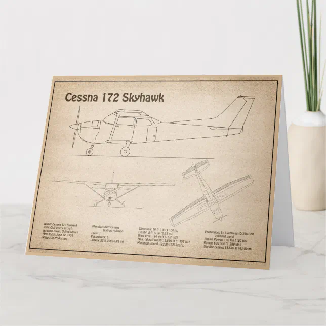 Cessna 172 Skyhawk - Airplane Blueprint Plans SD Thank You Card | Zazzle
