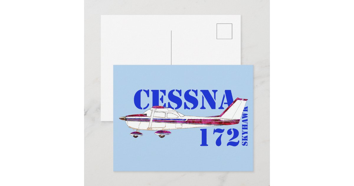 Cessna 172 Skyhawk Illustration Bold Text Design Postcard | Zazzle