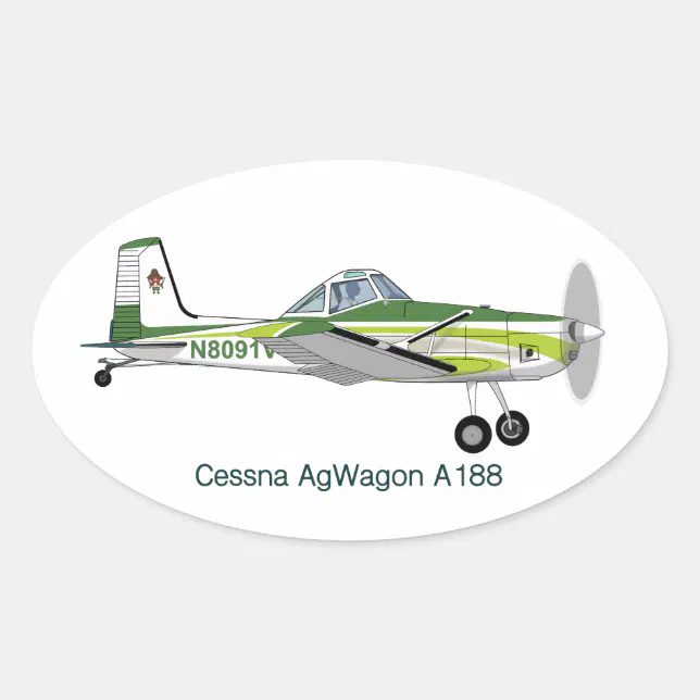 Cessna AgWagon A188 Crop Duster Airplane Oval Sticker | Zazzle