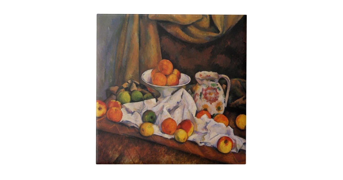 Cezanne: Fruit Bowl, Pitcher and Fruit artwork Tile | Zazzle