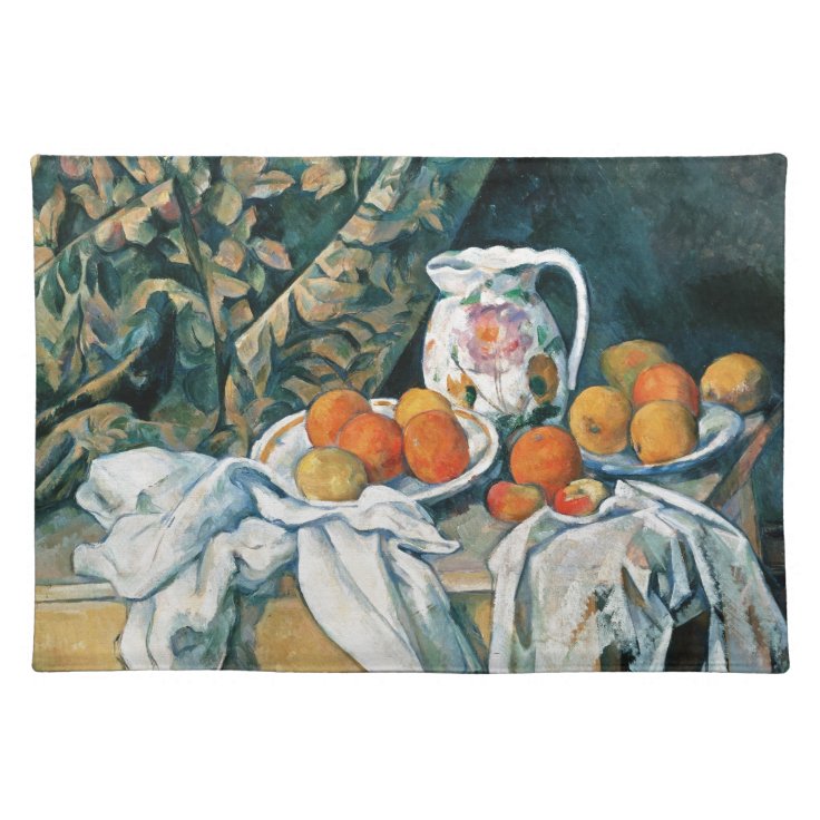 Cezanne Still Life Curtain,Flowered Pitcher,Fruit Placemat | Zazzle