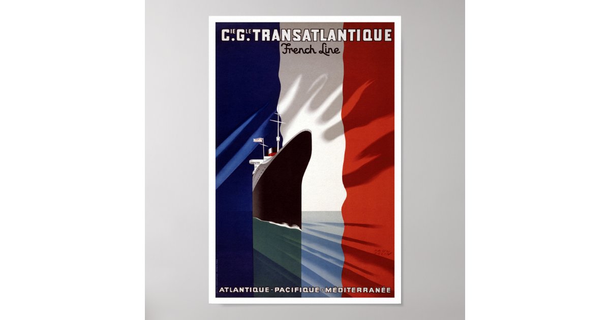 CGT French Ocean Liner Vintage Travel Poster | Zazzle