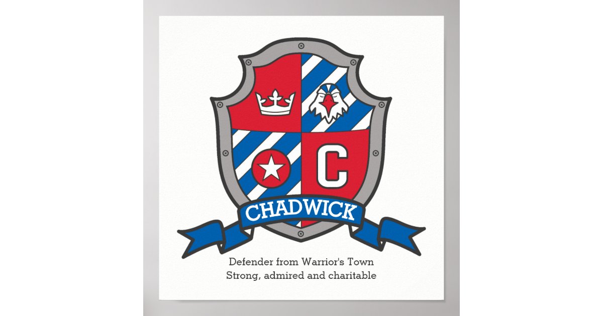 Chadwick boys C name meaning red blue crest poster | Zazzle