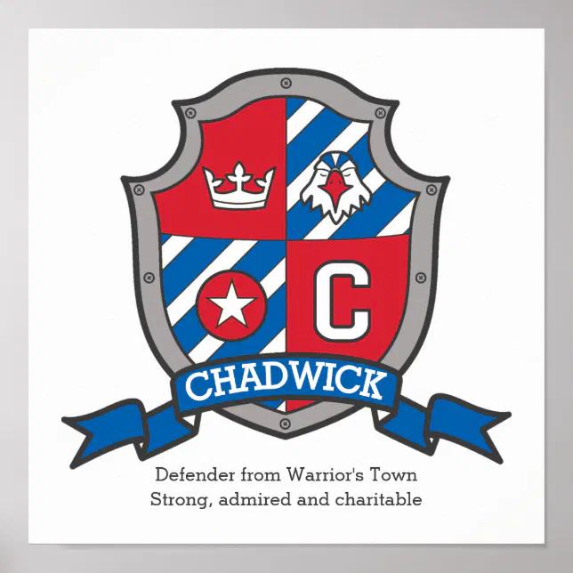 Chadwick boys C name meaning red blue crest poster | Zazzle