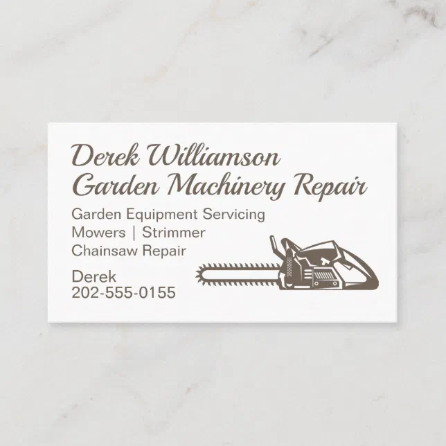 Chainsaw Garden Machinery Repair Business Card | Zazzle