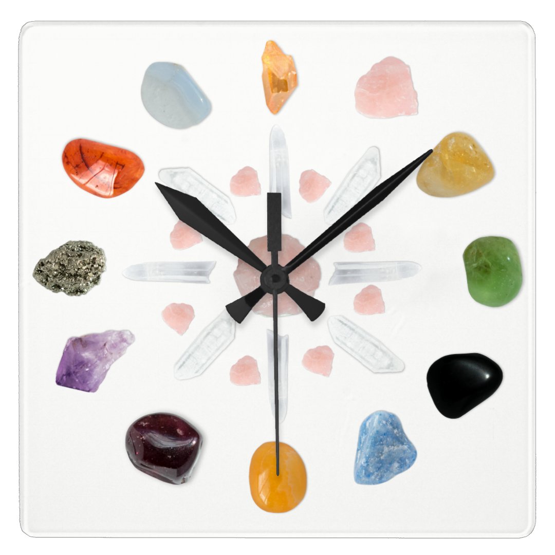 Chakra Crystal Energy Gemstone Square Wall Clock | Zazzle