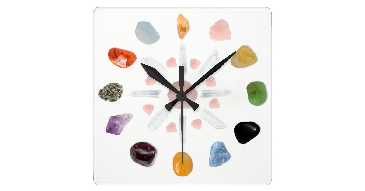 Chakra Crystal Energy Gemstone Square Wall Clock | Zazzle.com