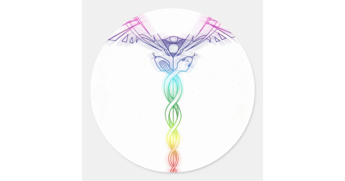 Chakra Rainbow Caduceus Classic Round Sticker | Zazzle