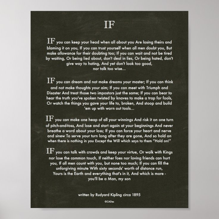 Chalk Art IF Quote by Rudyard Kipling 1895 Poster | Zazzle