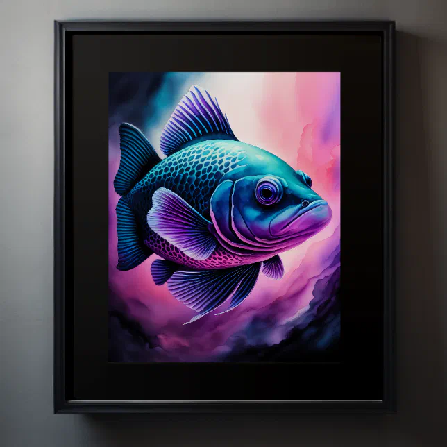 Chalk Drawing of Fish on Black IV Poster | Zazzle
