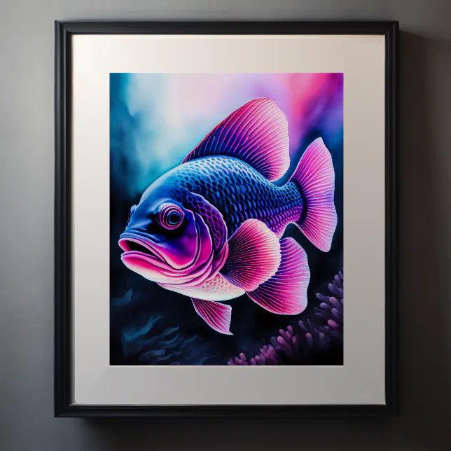 Chalk Drawing of Fish on Black V Poster | Zazzle