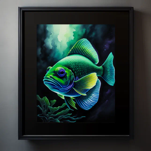Chalk Drawing of Fish on Black VII Poster | Zazzle
