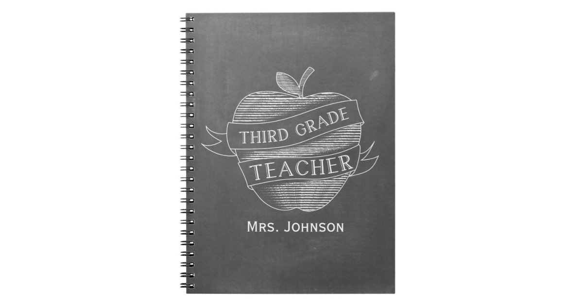 Chalk Inspired Apple 3rd Grade Teacher Notebook | Zazzle