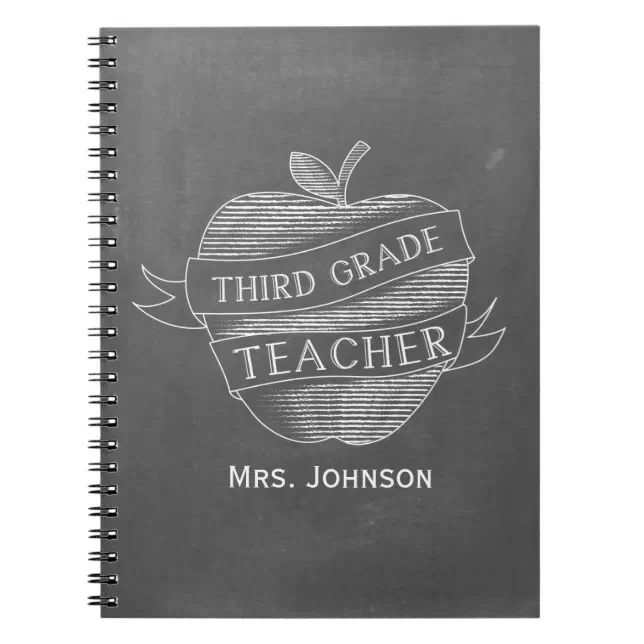 Chalk Inspired Apple 3rd Grade Teacher Notebook | Zazzle