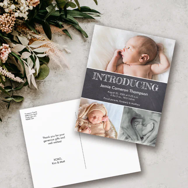 Chalk Introducing Baby Photos Birth Announcement | Zazzle