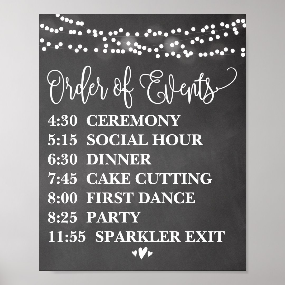Chalk Lights Order of Events Poster | Zazzle