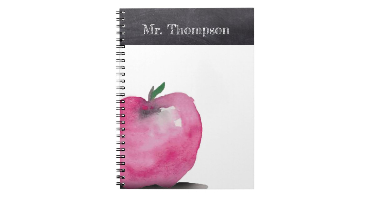 Chalk Personalized Watercolor Apple Teacher Custom Notebook | Zazzle