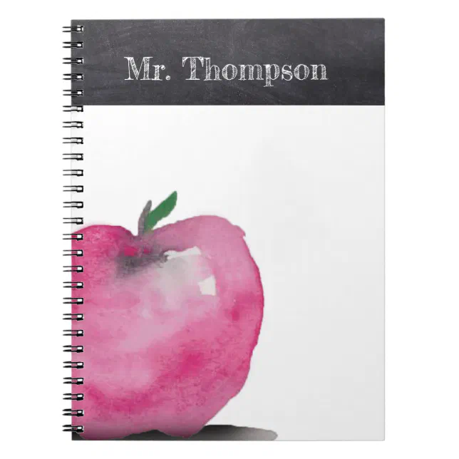 Chalk Personalized Watercolor Apple Teacher Custom Notebook | Zazzle