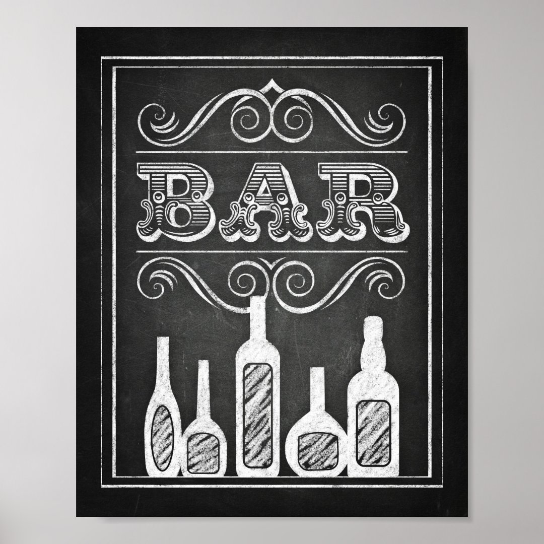 Chalk Style BAR Sign Print | Zazzle