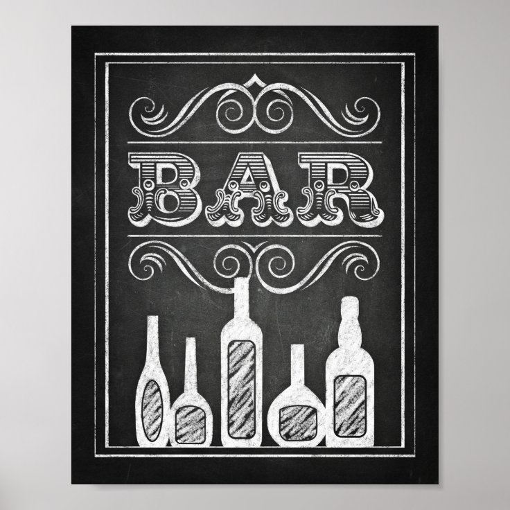 Chalk Style BAR Sign Print | Zazzle