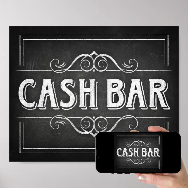 Chalk Style CASH BAR Sign Print | Zazzle