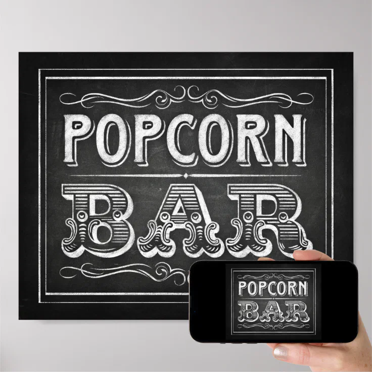Chalk Style POPCORN BAR Sign Print | Zazzle