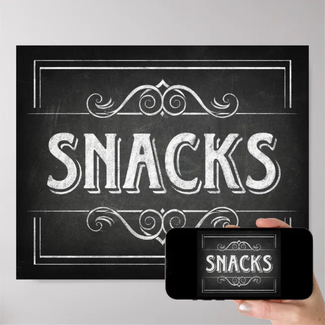 Chalk Style SNACKS Sign Print | Zazzle