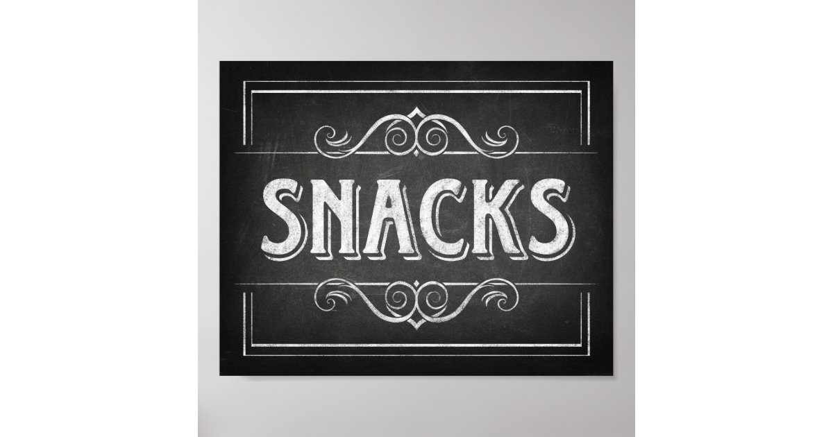Chalk Style SNACKS Sign Print | Zazzle