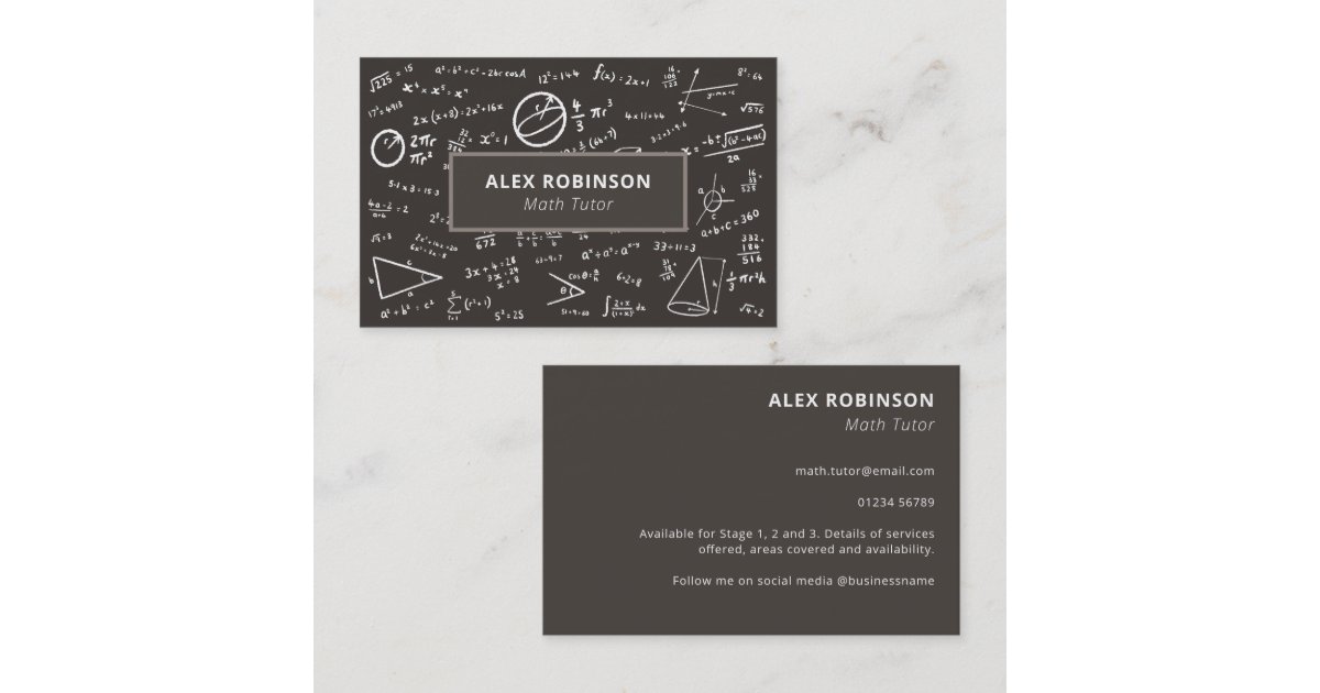 Chalkboard Algebra Math Tutor business card | Zazzle