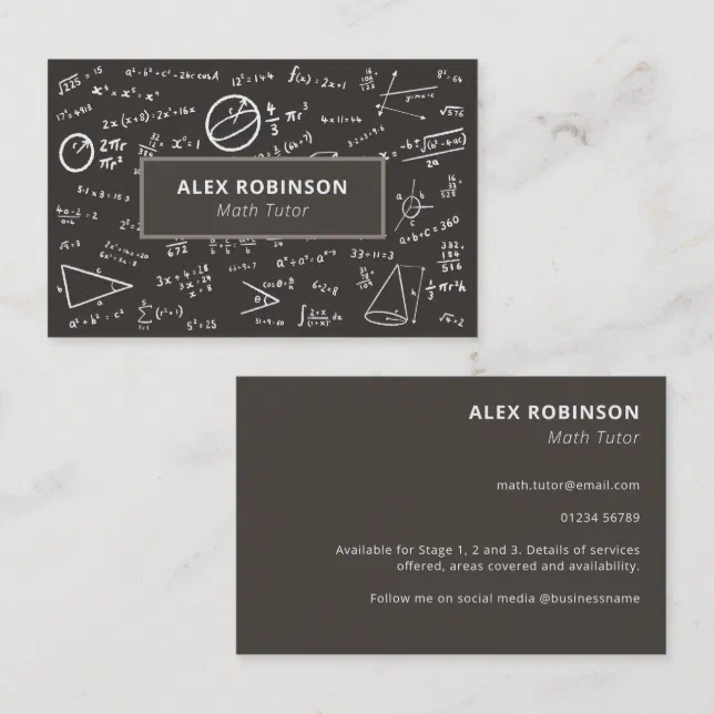 Chalkboard Algebra Math Tutor business card | Zazzle