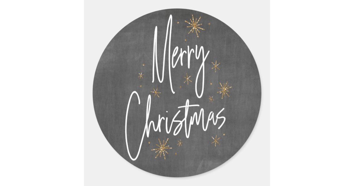 Chalkboard and Faux Gold Glitter Merry Christmas Classic Round Sticker ...