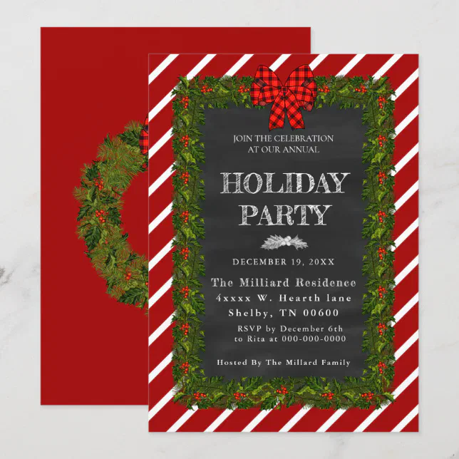 Chalkboard and garland holiday invitation | Zazzle
