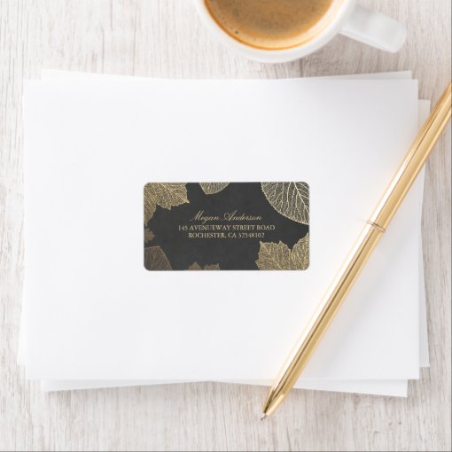 Chalkboard and Gold Leaves Fall Wedding Label | Zazzle