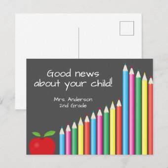 Chalkboard and Pencils| Good News From School Postcard | Zazzle
