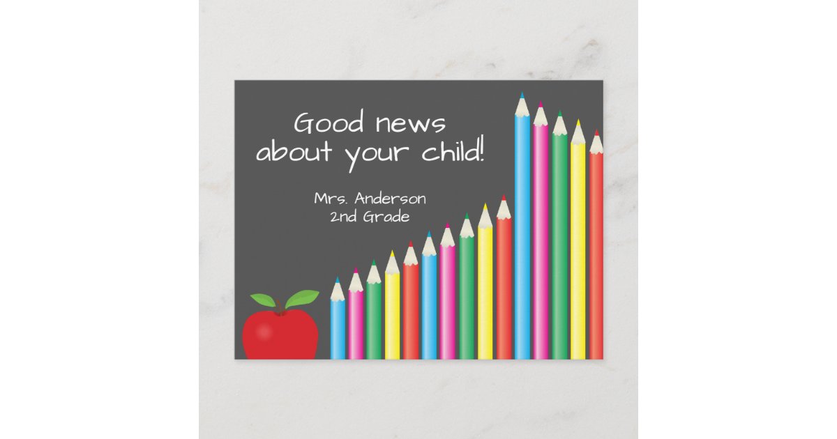 Chalkboard and Pencils| Good News From School Postcard | Zazzle