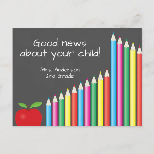 Chalkboard and Pencils| Good News From School Postcard | Zazzle