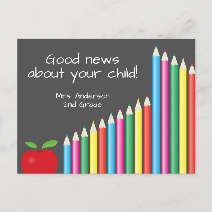 Chalkboard and Pencils| Good News From School Postcard | Zazzle.com
