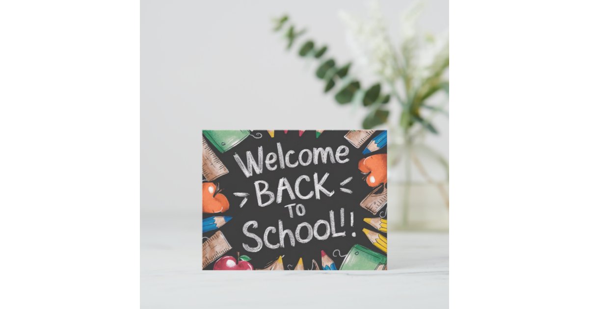 Chalkboard and School Supplies Back to School Postcard | Zazzle