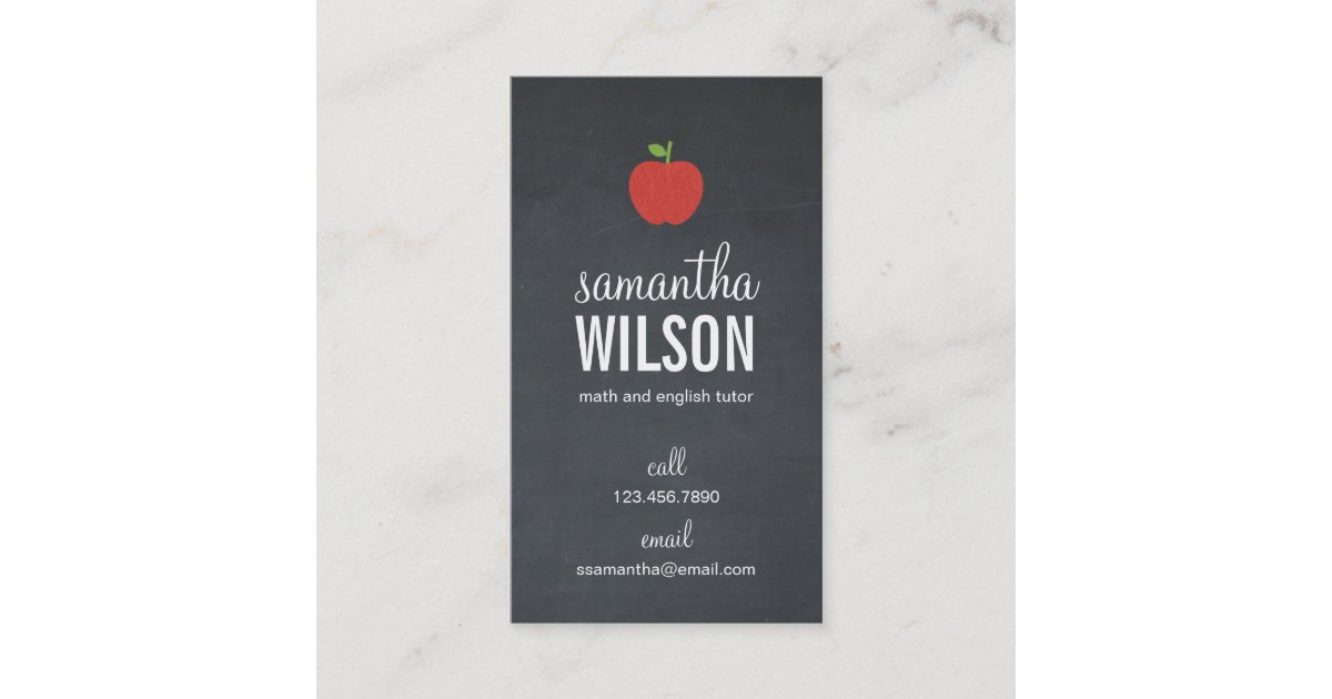 Chalkboard Apple Teacher Business Card | Zazzle