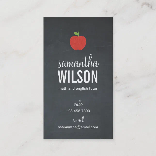 Chalkboard Apple Teacher Business Card | Zazzle
