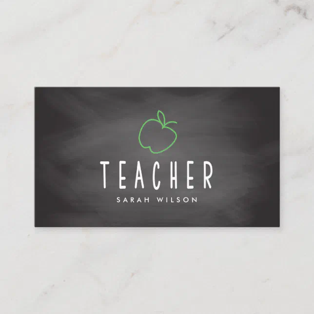 Chalkboard Apple Teacher Tutor Business Card | Zazzle