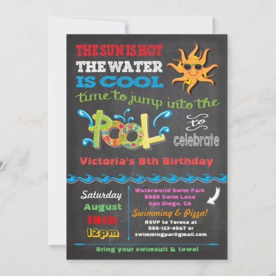 Chalkboard Birthday Pool Party Invitation | Zazzle.com
